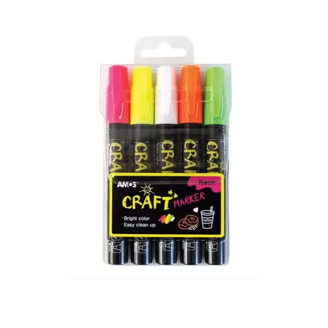 Amos Neon Craft Markers, 5 Pieces Set – Skyblue Stationery Mart
